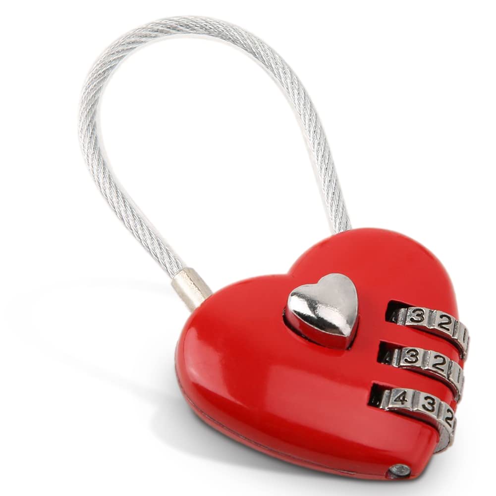 BALITY Combination Lock, 3 Digit Cute Love Padlock Mini Outdoor Combo Gate Lock Travel Luggage Locks Heart Shape Love Lock for Gym Locker, Extracurricular Locker, Home(red)