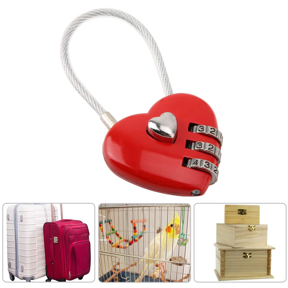 BALITY Combination Lock, 3 Digit Cute Love Padlock Mini Outdoor Combo Gate Lock Travel Luggage Locks Heart Shape Love Lock for Gym Locker, Extracurricular Locker, Home(red)