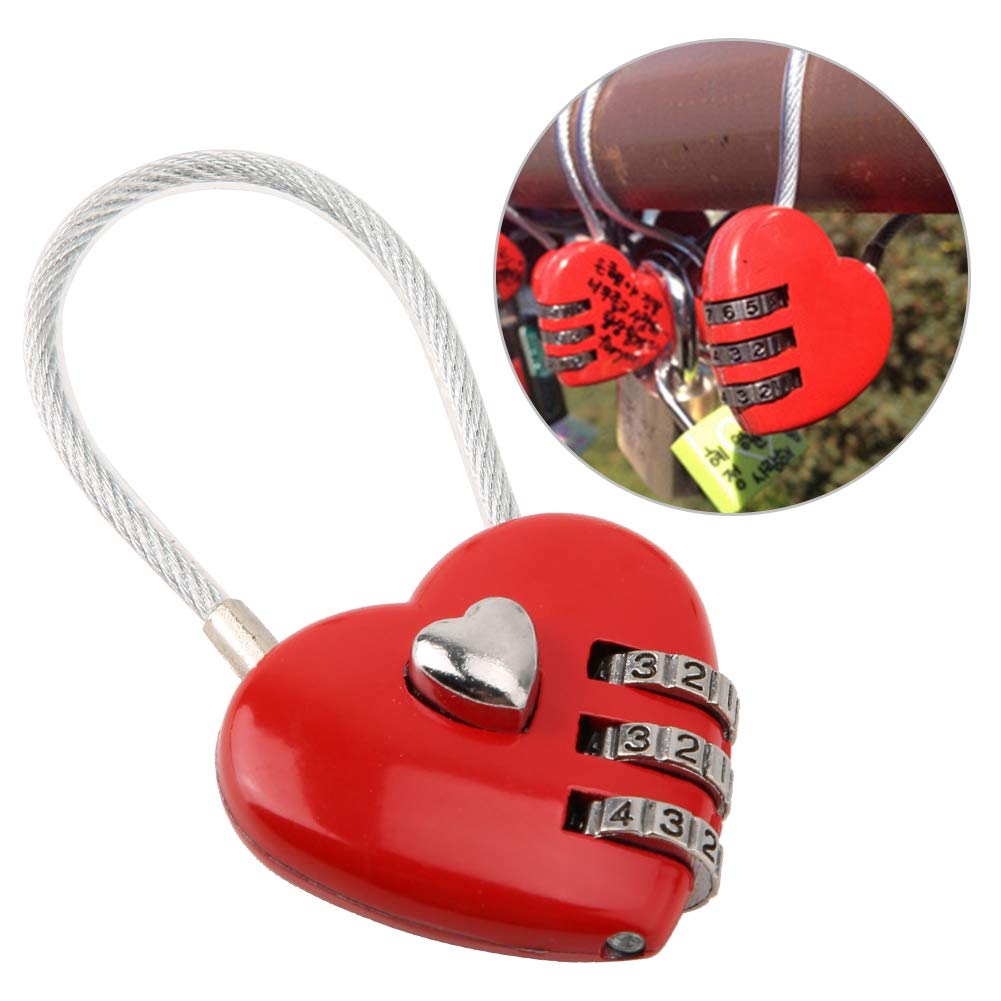 BALITY Combination Lock, 3 Digit Cute Love Padlock Mini Outdoor Combo Gate Lock Travel Luggage Locks Heart Shape Love Lock for Gym Locker, Extracurricular Locker, Home(red)