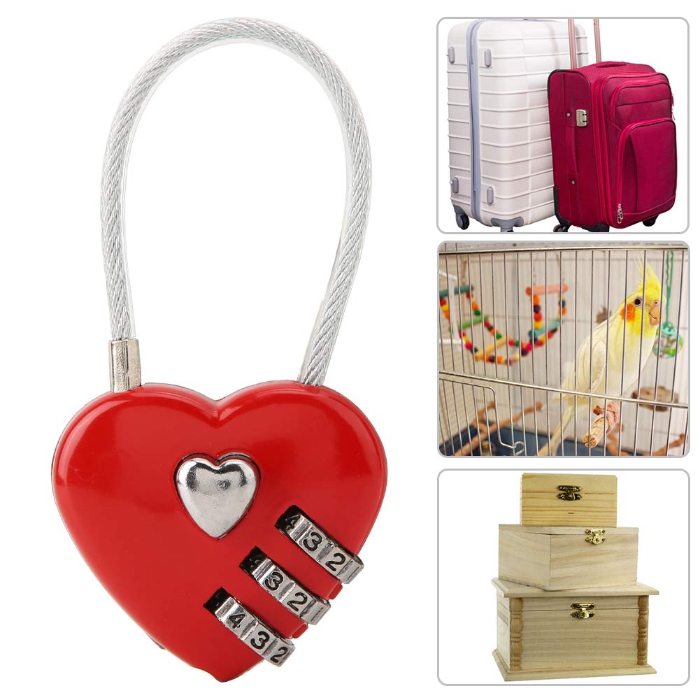 BALITY Combination Lock, 3 Digit Cute Love Padlock Mini Outdoor Combo Gate Lock Travel Luggage Locks Heart Shape Love Lock for Gym Locker, Extracurricular Locker, Home(red)