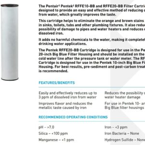 Pentair Pentek RFFE20-BB Big Blue Water Filter, 20-Inch, Whole House Radial Flow Iron Reduction Replacement Cartridge, 20" x 4.5", Pack of 4