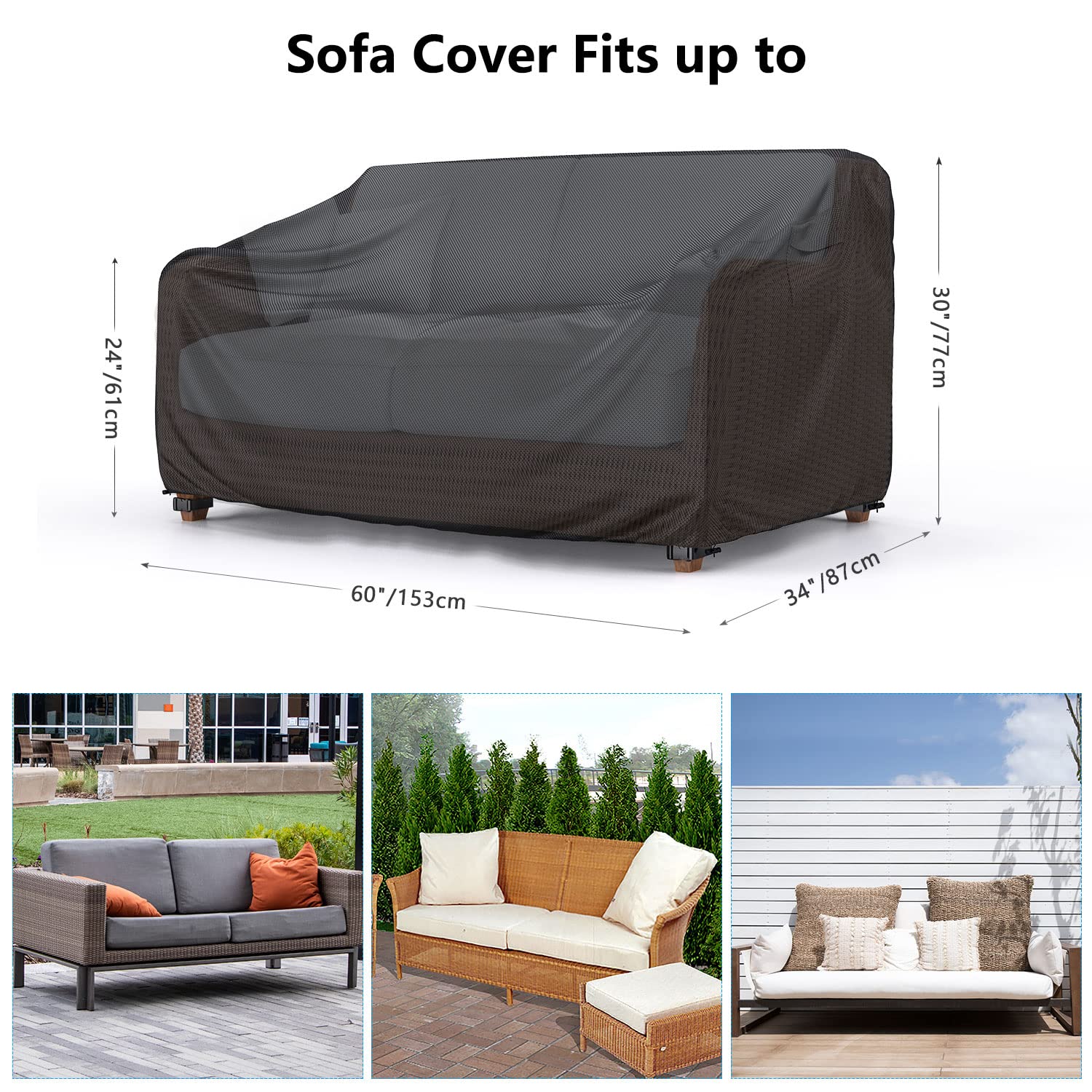 Heavy Duty Patio Sofa Cover Waterproof, Mrrihand 2-Seater Outdoor Sofa Loveseat Cover, Outdoor Patio Furniture Cover with Air Vent and Handles, 60" L×34" D×30" H, Black