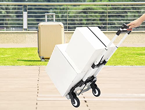 Folding Hand Truck and Personal Dolly, 165lbs Capacity Aluminium Portable Folding Hand Cart with Rubber Wheels and 2 Bungee Cord, Ideal for Home, Auto, Moving, Office, Travel