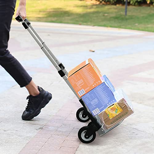 Folding Hand Truck and Personal Dolly, 165lbs Capacity Aluminium Portable Folding Hand Cart with Rubber Wheels and 2 Bungee Cord, Ideal for Home, Auto, Moving, Office, Travel