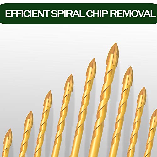 6PCS Golden Ceramic Tile Drill Bits, JOERIC Masonry Drill Bits Set for Glass, Brick, Tile, Concrete, Plastic and Wood Tungsten Carbide Tip for Wall Mirror and Ceramic Tile with Size (5mm ~12mm).