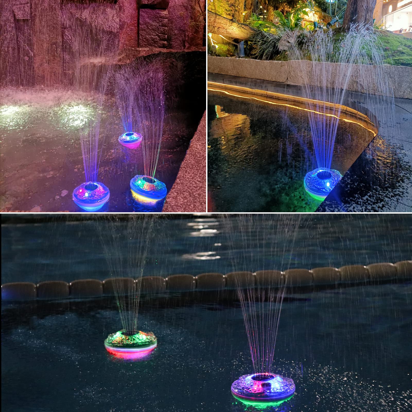 Floating Pool Fountain with Light Show,Rechargeable Battery Pond Water Fountain,IP68 Waterproof Pool Waterfall Fountain,2 Modes Pool Sprinkler Fountain for Inground Above Ground Pool, Gardens-1pc