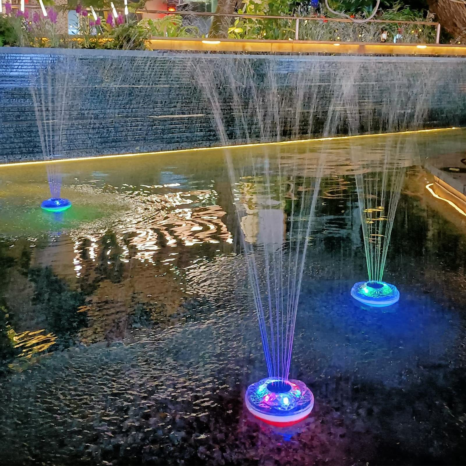 Floating Pool Fountain with Light Show,Rechargeable Battery Pond Water Fountain,IP68 Waterproof Pool Waterfall Fountain,2 Modes Pool Sprinkler Fountain for Inground Above Ground Pool, Gardens-1pc