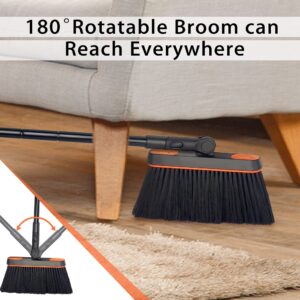 Broom and Dustpan Set, JEHONN Long Handle Lightweight Broom Set Upright Standing Dustpan Stand Up Sweep Set for Home Room Kitchen Office Lobby