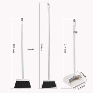 Broom and Dustpan Set, JEHONN Long Handle Lightweight Broom Set Upright Standing Dustpan Stand Up Sweep Set for Home Room Kitchen Office Lobby