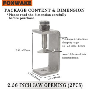 Heavy Duty Stainless Steel C Clamps 2 1/2 Inch for WoodWorking, Small U Clamps for Mounting, Mini Desk Clamps with Stable Wide Jaw Opening & Protective Pads/I-Beam Design (2pcs)