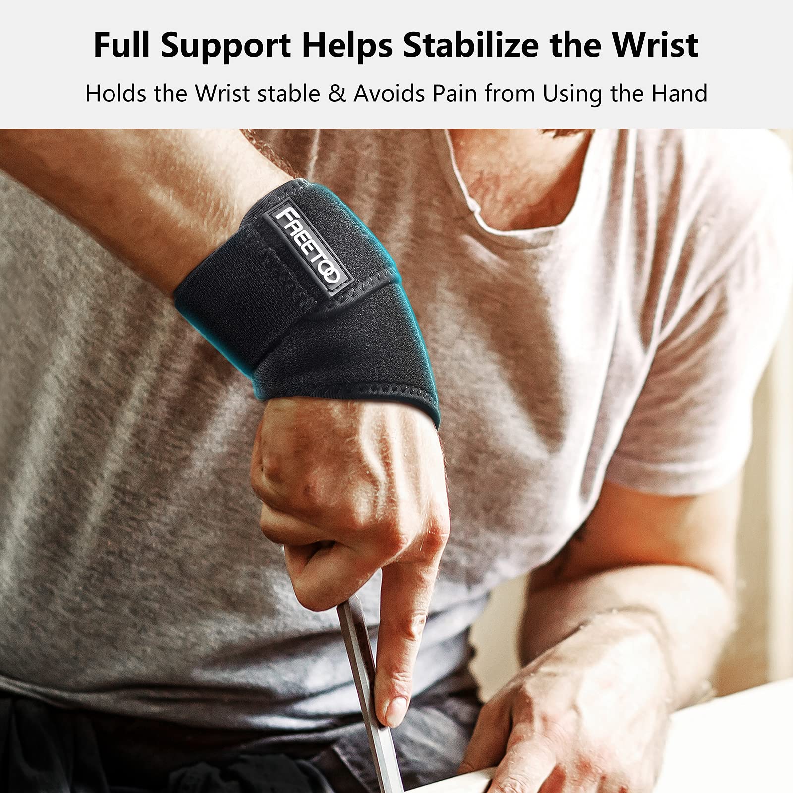 FREETOO 2 Pack Wrist Brace for Carpal Tunnel Relief for Night Support, Compression Wrist Supports at Work for Women Men, Adjustable Splint Fit Right Left Hand for Arthritis Tendonitis