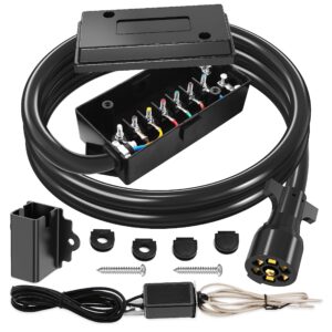 circleroad 7 way trailer cord 8 feet with 7 gang junction box kit, 7 way trailer wiring harness kit and trailer breakaway kit, 12v emergency breakaway switch and plug holder, waterproof, dustproof