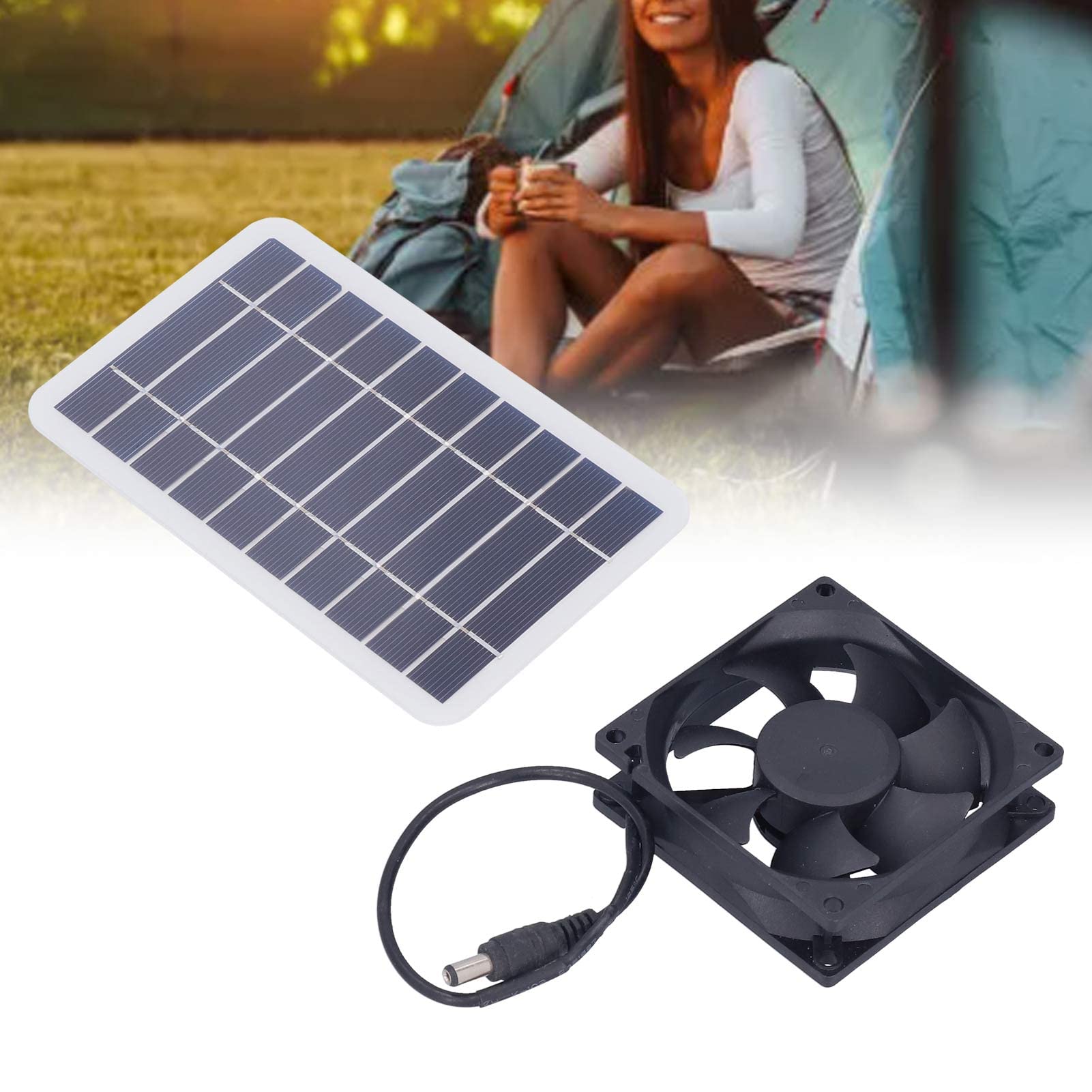 Fafeicy 2.5W Solar Panel Fan, Polysilicon Solar Pet Exhaust Air Flowing Fan, with Dual Female USB Ports, for Outdoor Breeding Planting, 5V 0-400MA, Solar Panels