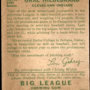 1934 Goudey # 38 Orval Hildebrand Cleveland Indians (Baseball Card) VG/EX Indians