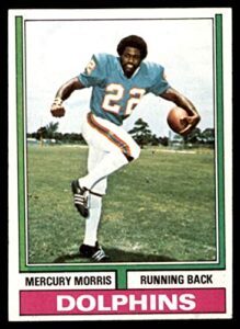 1974 topps # 170 mercury morris miami dolphins (football card) vg/ex dolphins west texas st