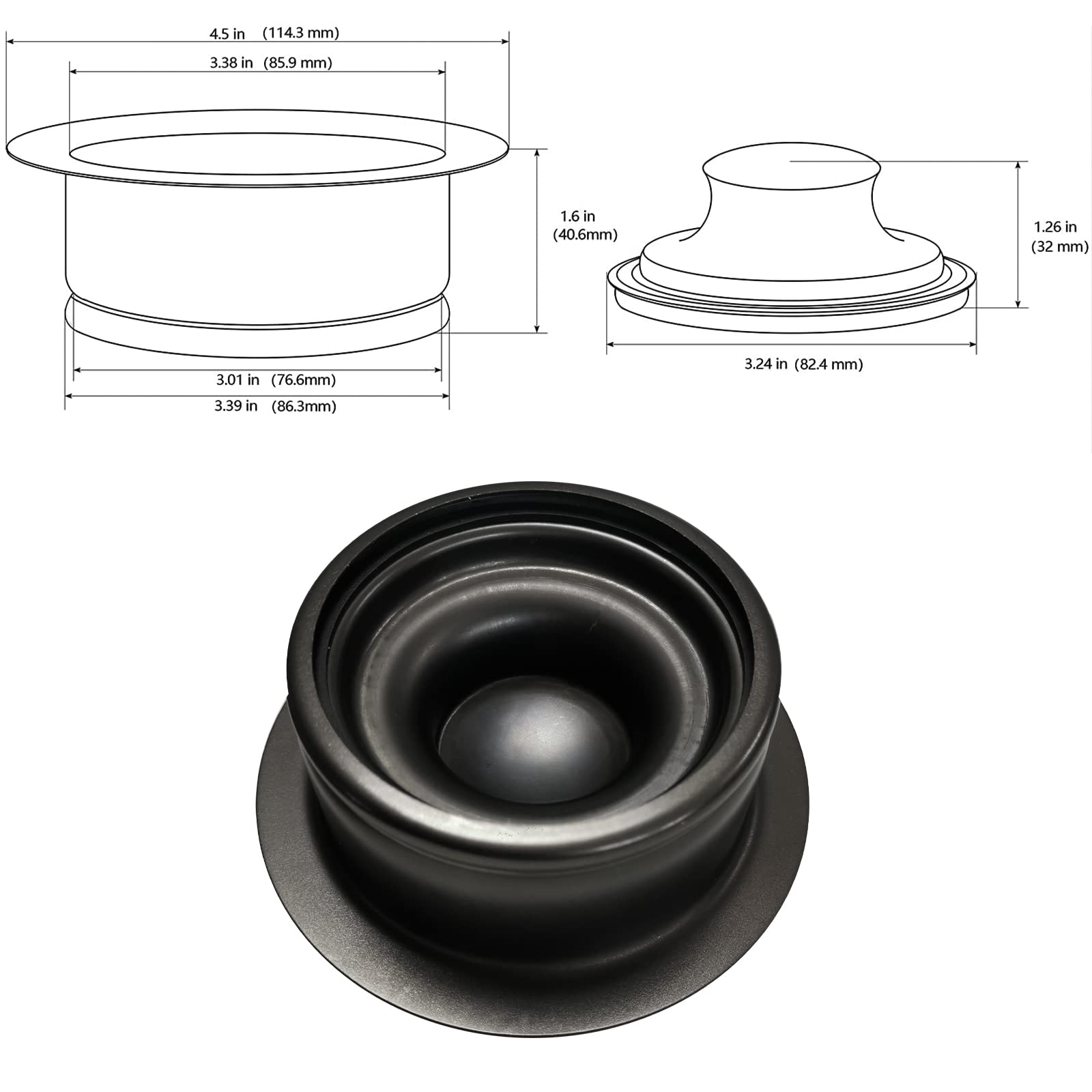 HausinLuck Garbage Disposal Flange, Black Garbage Disposal Drain Garbage Disposal Sink Flange and Stopper, Garbage Disposal Flange Plug For 3-1/2 Inch Drain Hole, Sink Flange and Stopper