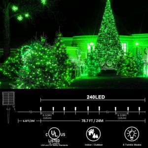 kemooie 2 Pack of 240 LED Solar Green Christmas Lights, 8 Twinkle Lights Modes Waterproof Solar Powered Fairy Lights, Outdoor Solar String Lights for Garden Patio Tree Yard Decorations (Green)