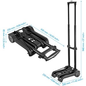 SEHOI Black Folding Hand Truck, 110 Lbs Capacity 2 Wheels Heavy Duty Solid Construction Trolley, Portable Fold Up, Luggage Cart for Luggage, Shopping, Moving