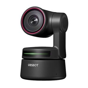 obsbot tiny ptz 4k webcam, ai powered framing & autofocus, 4k video conference camera with dual omni-directional microphones, auto tracking with 2 axis gimbal,hdr,60 fps,low-light correction,streaming