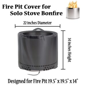 Izzybang Protective Fire Pit Cover for Solo Stove Bonfire Round 22 inch Heavy Duty Waterproof Cover for 19.5 Inch Stainless Steel Outdoor Camping Fire Pits