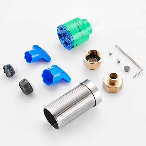 CREA Faucet Replacement Accessories Kit, Deck Extension Threaded Pipe Mounting Shank + Ceramic Valve + Aerator + G 9/16" to 1/2" Water Hose Adapter