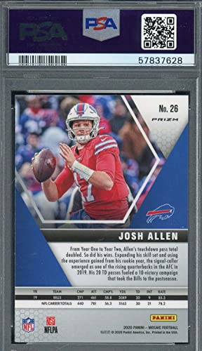 Josh Allen 2020 Panini Mosaic Silver Prizm Football Card #26 Graded PSA 10