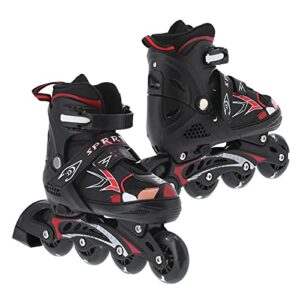 children triple protection roller skates, adjustable inline breathable mesh roller skates indoor outdoor kids toy with self‑generating light wheel girls boys(red s)