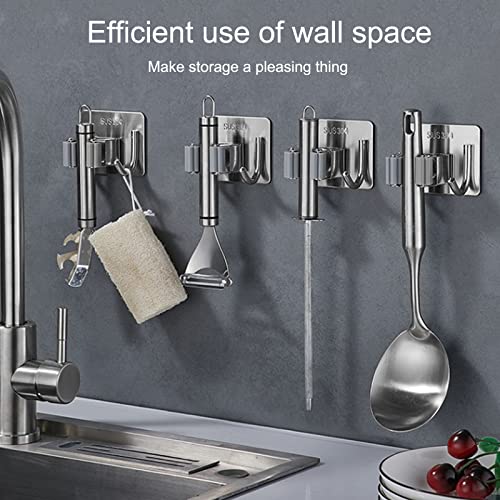 Adhiper Broom and Mop Holder Wall Mounted, Wall-Mounted Broom Racks Strong Hook Mop Racks Broom Rack Storage Rack 3 pcs, Suitable for Bathroom, Kitchen, Storage Room ect (3 pcs/silver)