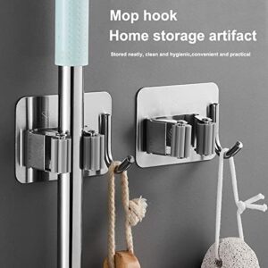 Adhiper Broom and Mop Holder Wall Mounted, Wall-Mounted Broom Racks Strong Hook Mop Racks Broom Rack Storage Rack 3 pcs, Suitable for Bathroom, Kitchen, Storage Room ect (3 pcs/silver)