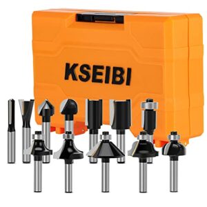 kseibi 1/4 inch router bit set, tungsten carbide tip, black powder coating finish, for both beginners and simi-professional woodworking job 12 piece kit (103119)