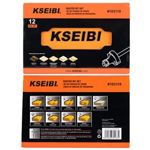 KSEIBI 1/4 Inch Router Bit Set, Tungsten Carbide Tip, Black Powder Coating Finish, for Both Beginners and Simi-Professional Woodworking Job 12 Piece Kit (103119)