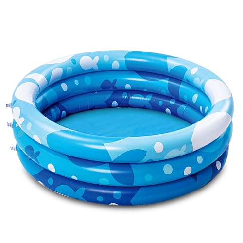 Sloosh Inflatable Kiddie Pool, 34"x10" Blow Up Kids Pool, 3 Rings Blue Baby Pool for Toddler, Kid Swimming Pool Play Pit for Dog with Geometric Pattern for Summer Water Party Backyard Garden(Fish)