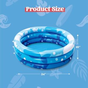 Sloosh Inflatable Kiddie Pool, 34"x10" Blow Up Kids Pool, 3 Rings Blue Baby Pool for Toddler, Kid Swimming Pool Play Pit for Dog with Geometric Pattern for Summer Water Party Backyard Garden(Fish)