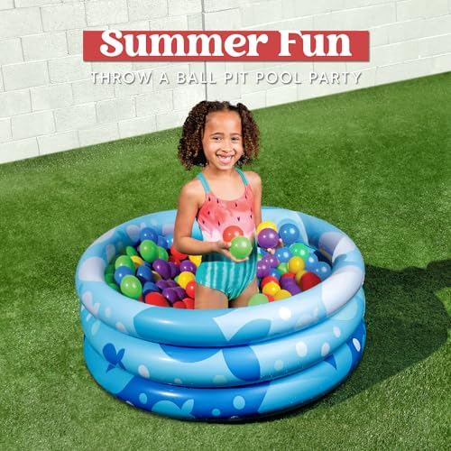 Sloosh Inflatable Kiddie Pool, 34"x10" Blow Up Kids Pool, 3 Rings Blue Baby Pool for Toddler, Kid Swimming Pool Play Pit for Dog with Geometric Pattern for Summer Water Party Backyard Garden(Fish)