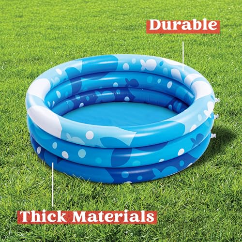 Sloosh Inflatable Kiddie Pool, 34"x10" Blow Up Kids Pool, 3 Rings Blue Baby Pool for Toddler, Kid Swimming Pool Play Pit for Dog with Geometric Pattern for Summer Water Party Backyard Garden(Fish)