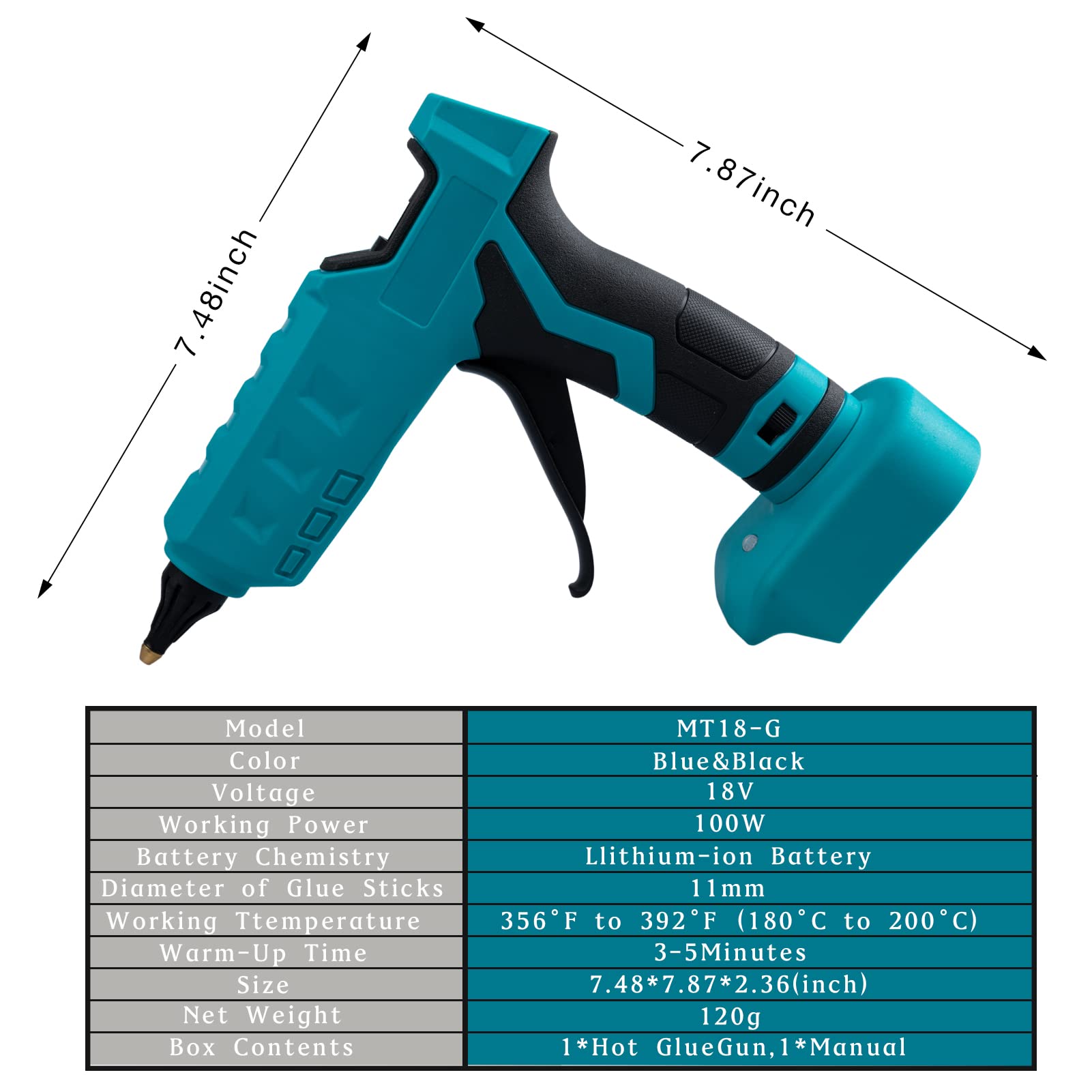 Mellif Cordless Hot Glue Gun for Makita 18V Battery, Handheld Electric Power Glue Gun Full Size for Arts & Crafts & DIY with 20 0.43" Glue Sticks (Battery Not Included)