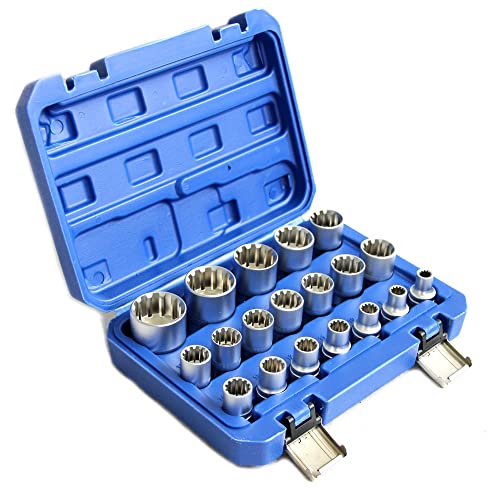 Spline Socket Set 1/2" Drive Universal Metric 8-32mm 12-point Cr-V Socket Set 19pcs