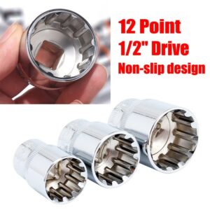 Spline Socket Set 1/2" Drive Universal Metric 8-32mm 12-point Cr-V Socket Set 19pcs