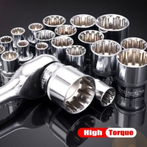 Spline Socket Set 1/2" Drive Universal Metric 8-32mm 12-point Cr-V Socket Set 19pcs