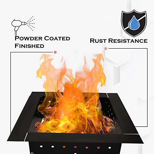 Square Fire Pit Insert Ring Liner, Outdoor Heavy Duty 2.0mm Steel, 24 Inch Inside Diameter, 32 Inch Outside Diameter, for Outdoor Wood Burning Fireplace Camping and Bonfire