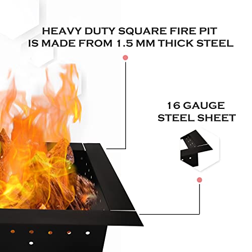 Square Fire Pit Insert Ring Liner, Outdoor Heavy Duty 2.0mm Steel, 24 Inch Inside Diameter, 32 Inch Outside Diameter, for Outdoor Wood Burning Fireplace Camping and Bonfire