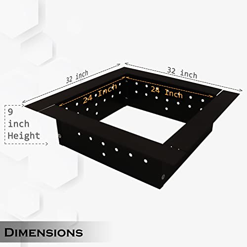 Square Fire Pit Insert Ring Liner, Outdoor Heavy Duty 2.0mm Steel, 24 Inch Inside Diameter, 32 Inch Outside Diameter, for Outdoor Wood Burning Fireplace Camping and Bonfire