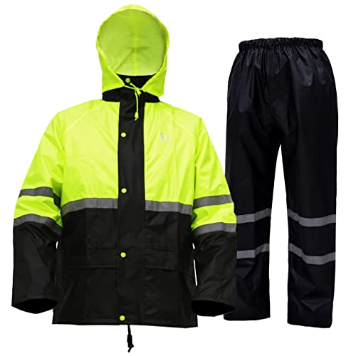 HAOKAISEN Rain Gear, Rain suit for Men Lightweight Waterproof High Visibility Reflective Safety Jacket with Pants(Yellow X-Large)