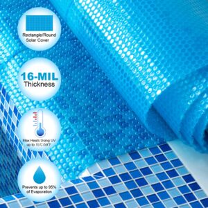 AURSK Solar Pool Cover for Above Ground and In Ground Swimming Pools, 16-mil 12ft x 24ft Rectangle Heavy-Duty Heat Retaining Pool Solar Blanket | Blue 1600 Series