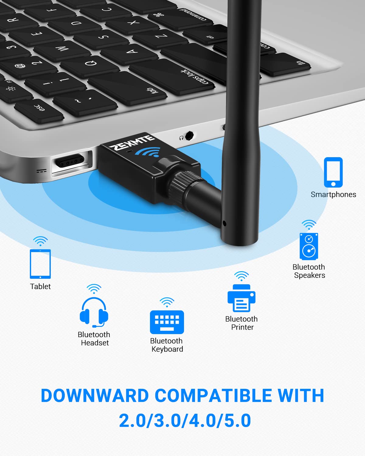 ZEXMTE Bluetooth Adapter for PC 5.1, Long Range USB Bluetooth Adapter 328FT/ 100M Bluetooth Dongle 5.1 EDR, Bluetooth Adapter for PC Windows 11/10/8/7-Bluetooth USB Adapter for Computer/Laptop