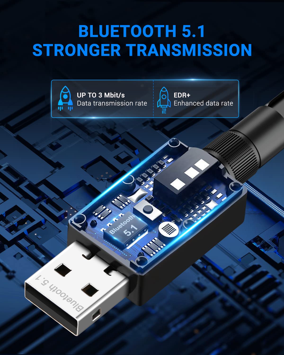 ZEXMTE Bluetooth Adapter for PC 5.1, Long Range USB Bluetooth Adapter 328FT/ 100M Bluetooth Dongle 5.1 EDR, Bluetooth Adapter for PC Windows 11/10/8/7-Bluetooth USB Adapter for Computer/Laptop