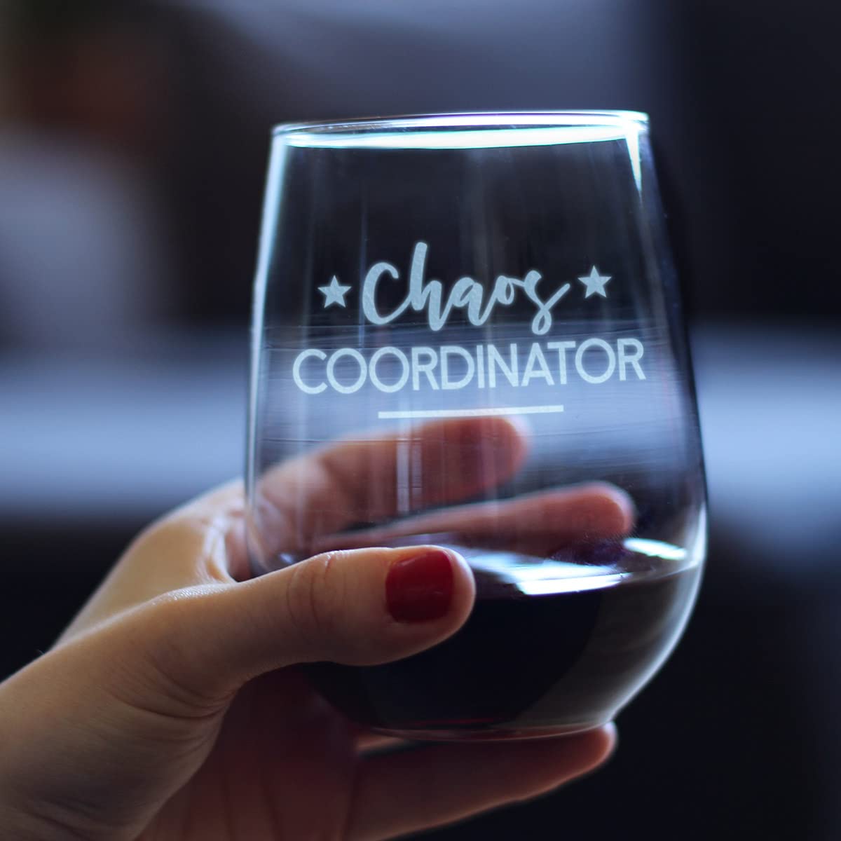 Chaos Coordinator - Stemless Wine Glass - Funny Gifts for Secretaries, Moms, and Teachers - Large 17 Oz Glasses