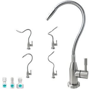 upgrade drinking water faucet with flexible gooseneck, 360 degree rotatable water filter faucet, kitchen bar sink faucet lead-free cold water faucet - brushed stainless steel by lesica-ry