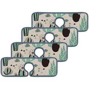 kitchen faucet absorbent mat 4 pieces pattern with cactuses and flowers faucet sink splash guard bathroom counter and rv,faucet counter sink water stains preventer