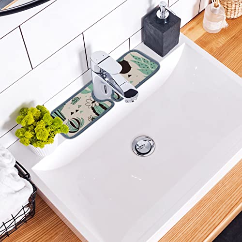 Kitchen Faucet Absorbent Mat 4 Pieces Pattern with Cactuses and Flowers Faucet Sink Splash Guard Bathroom Counter and RV,Faucet Counter Sink Water Stains Preventer